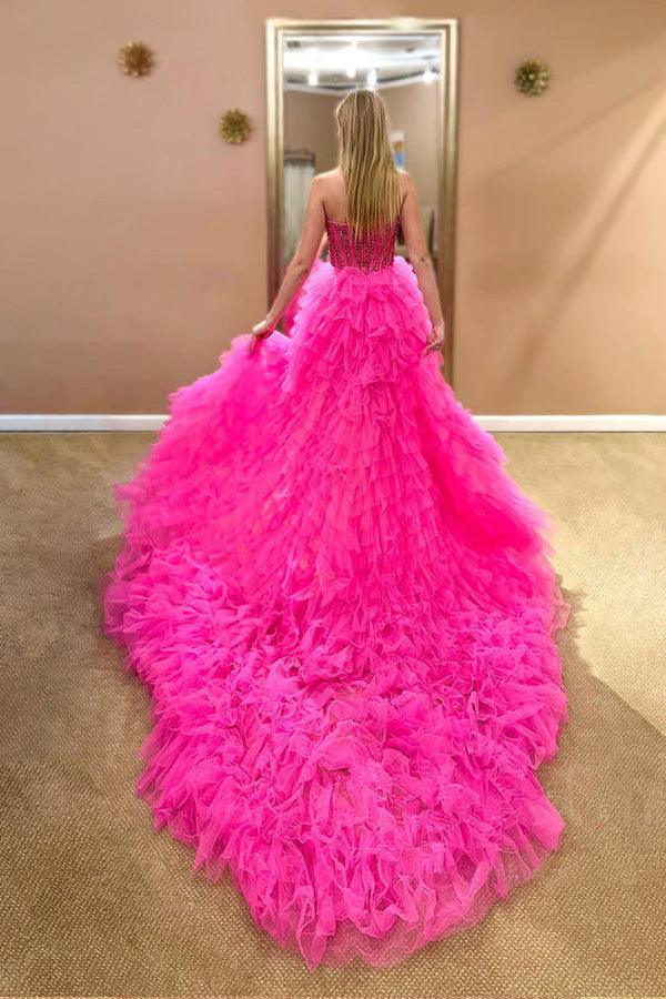 Hot Pink Wedding Dresses With Feathers