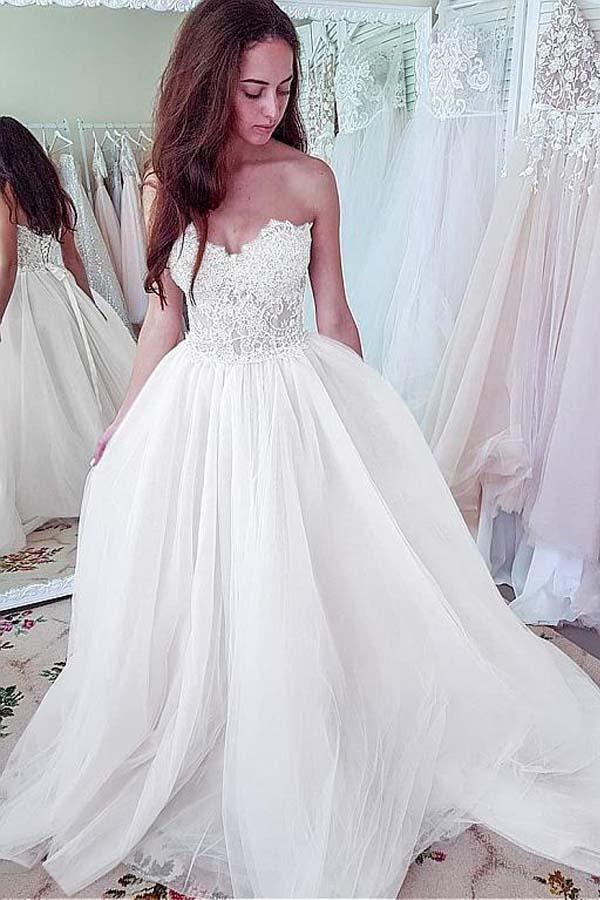 Strapless Sweetheart Lace Wedding Dresses